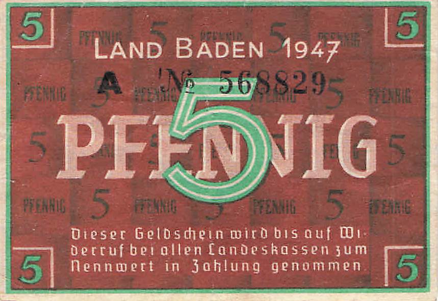 Papermoneyshop - Ro.208a Serie A - 5 Pfennig 1947 XF