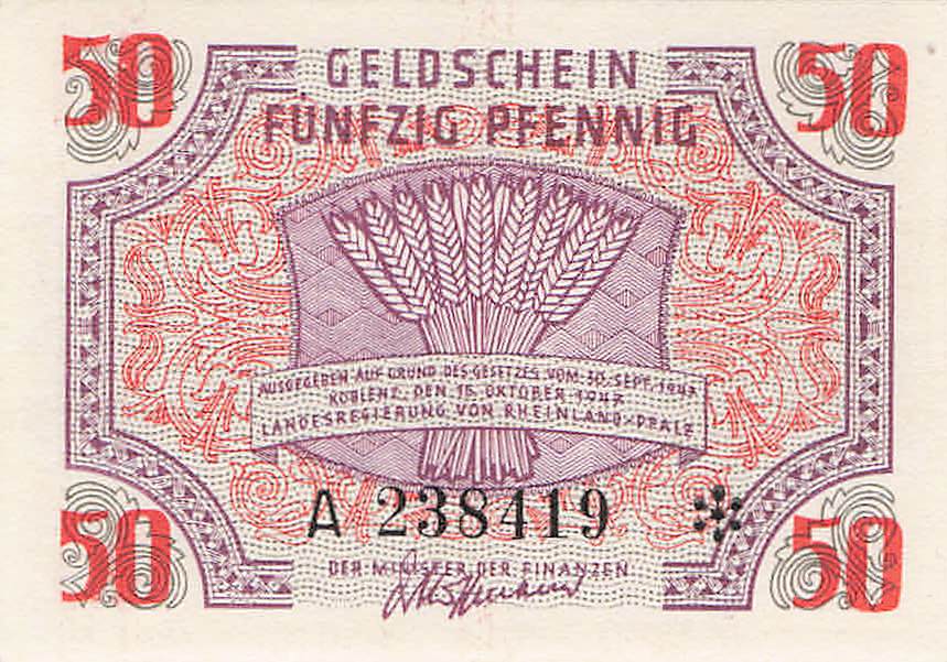 Papermoneyshop - Ro.213 Serie A - 50 Pfennig 1947 UNC